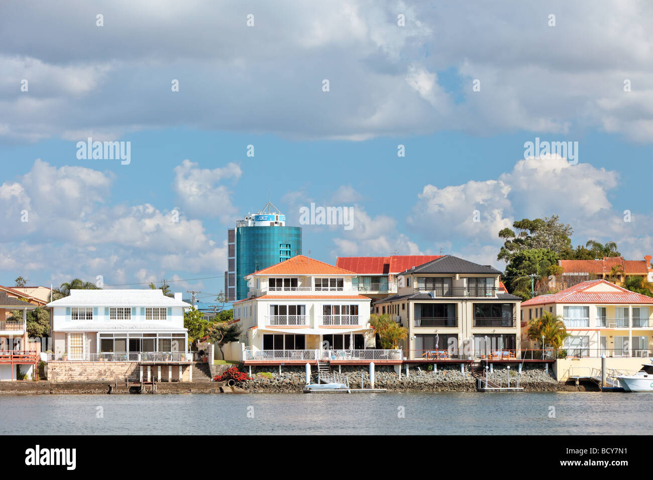 Waterfront homes fronting a river showing development in urban design ...