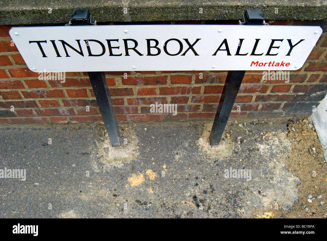 street name sign for tinderbox alley, mortlake, southwest london ...