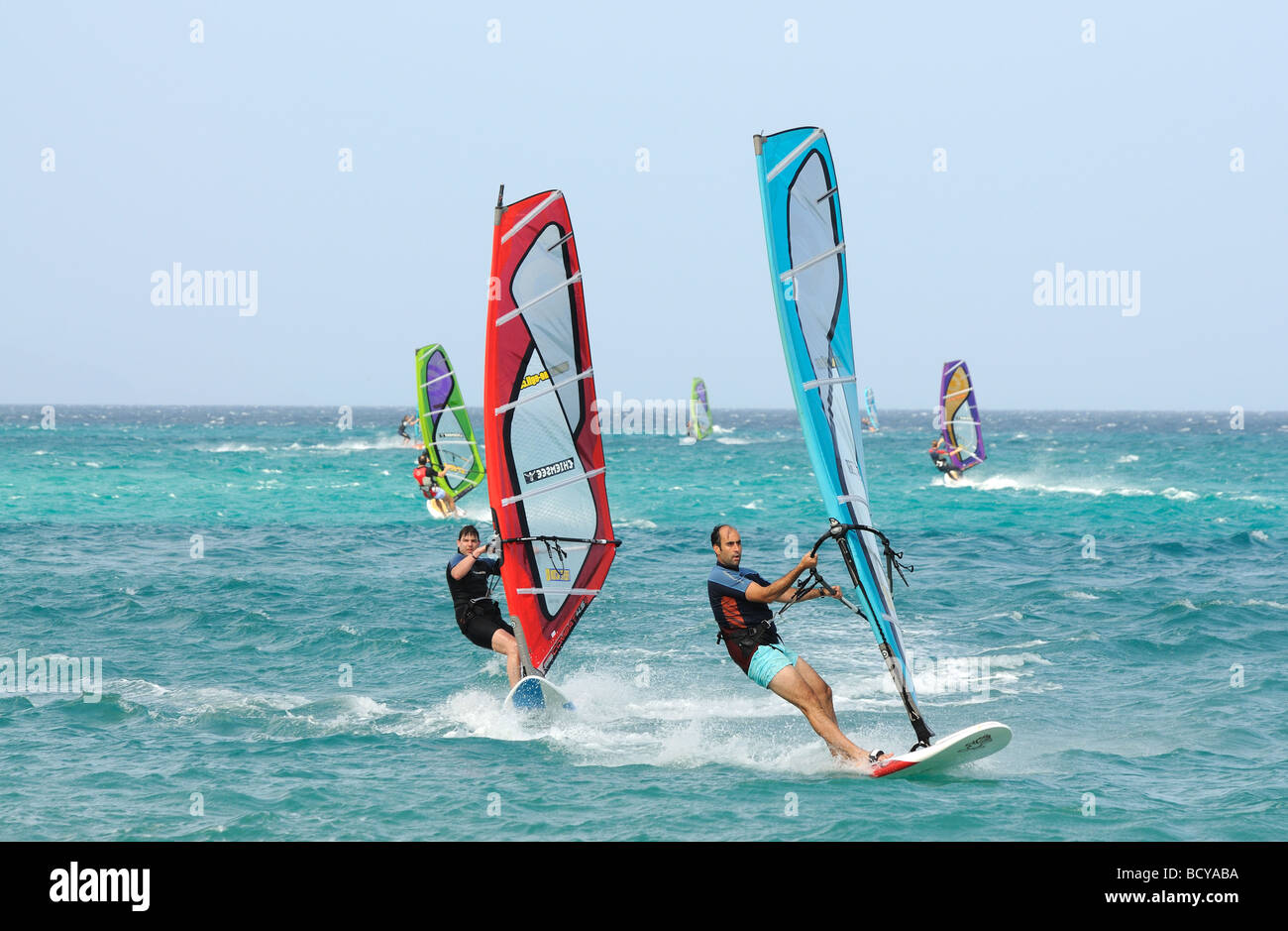 Sailboarding on Canary Island Fuerteventura, Spain Stock Photo - Alamy