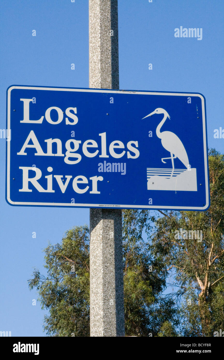 Los Angeles River sign, Glendale Narrows, California, USA Stock Photo ...