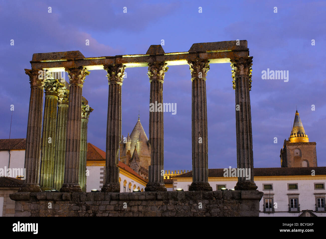 Ruins of Roman temple of Diana at Evora Alentejo Portugal Stock Photo ...