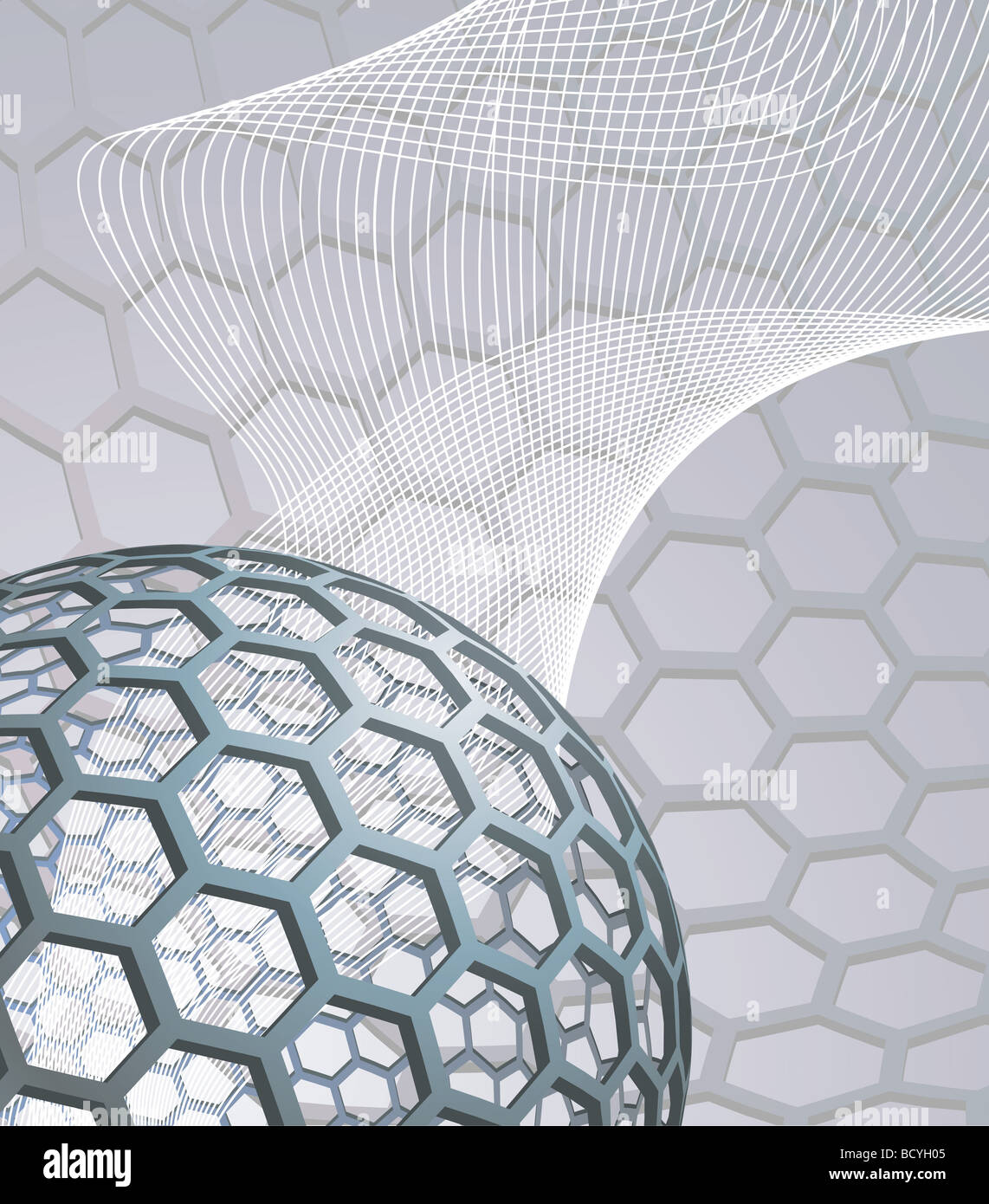 illustration background with buckyball or buckminsterfullerene and ...