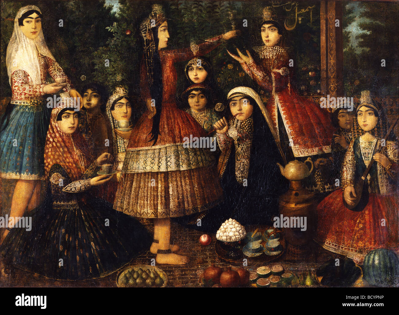 Ladies Around a Samovar, by Isma'il Jalayir. Tehran, Iran, Qajar Stock ...