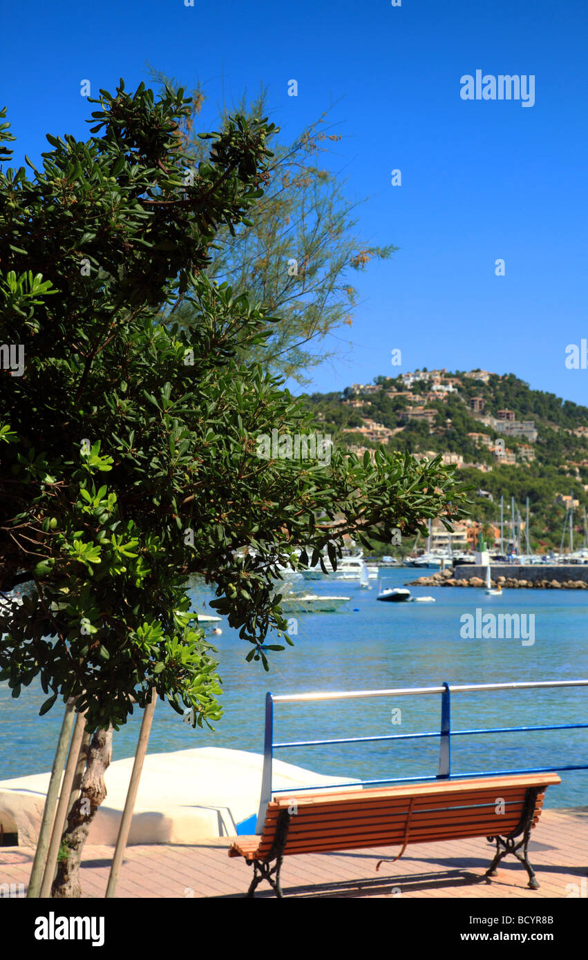 A wooden bench with a lovely sea view Stock Photo - Alamy