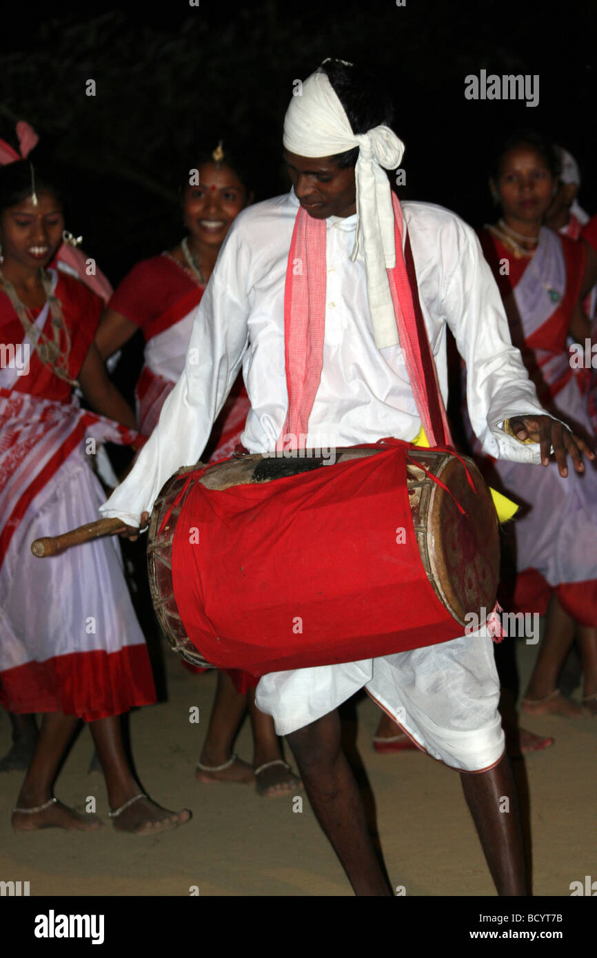 Drummer Of A Tea Tribe Dance Group Performing In Assam State, India ...