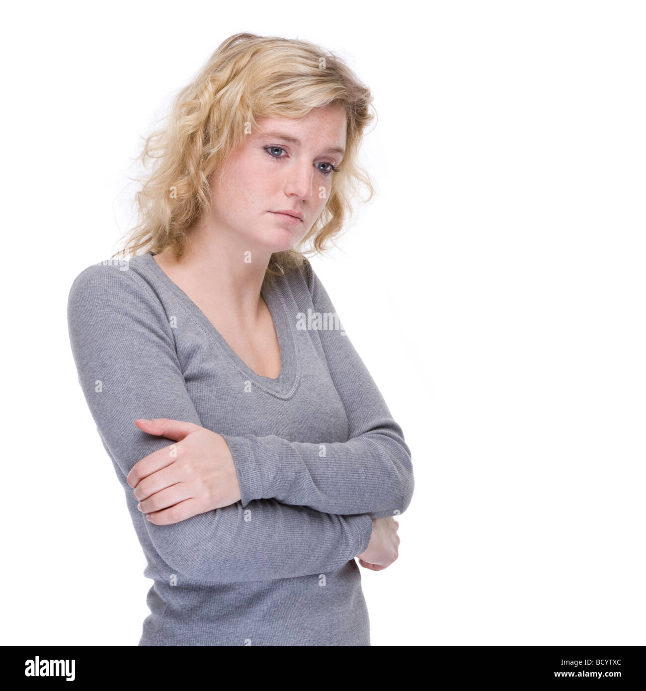 Full isolated portrait of a unlucky caucasian woman Stock Photo - Alamy