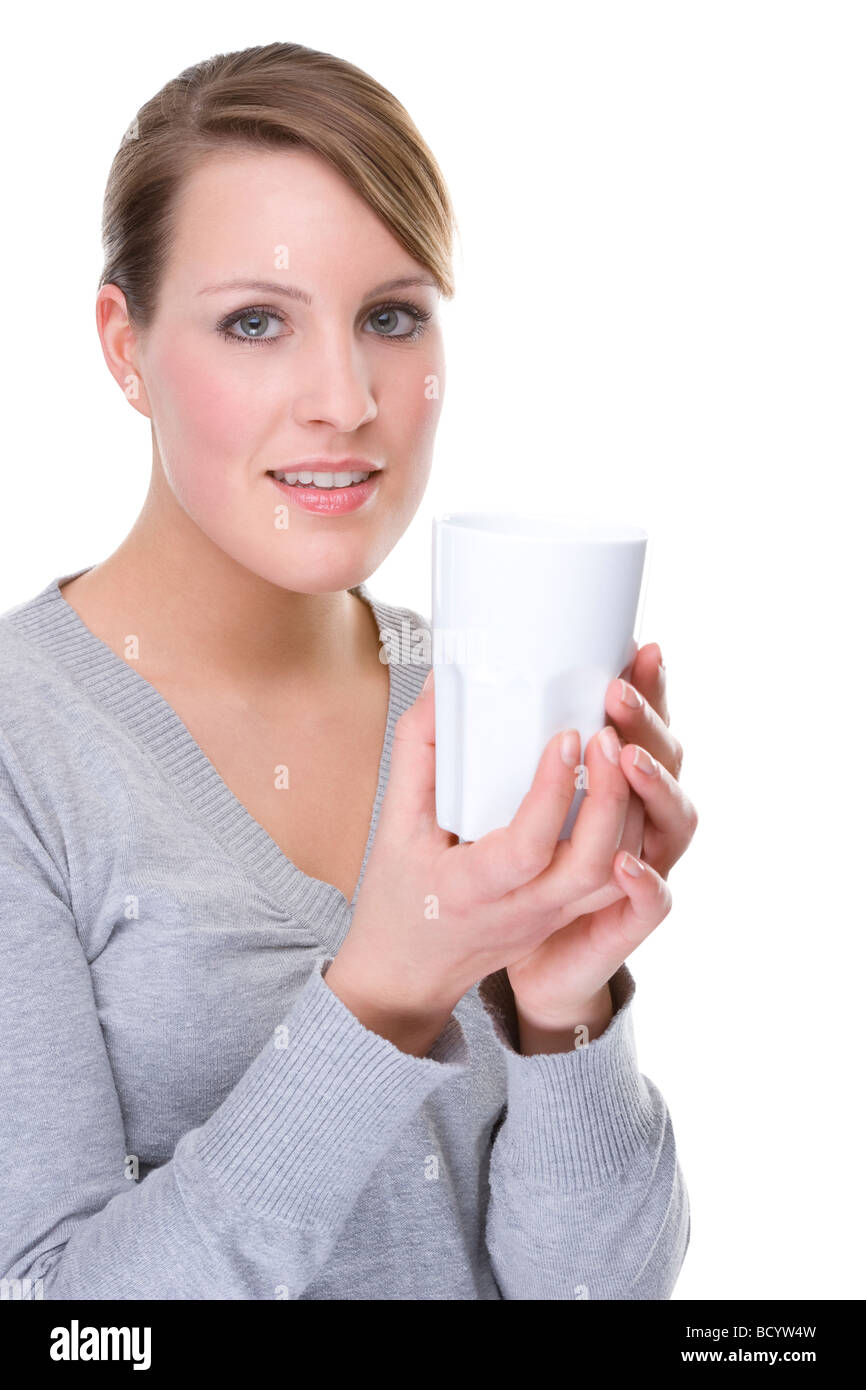 Full isolated portrait of a beautiful caucasian woman with cup Stock ...