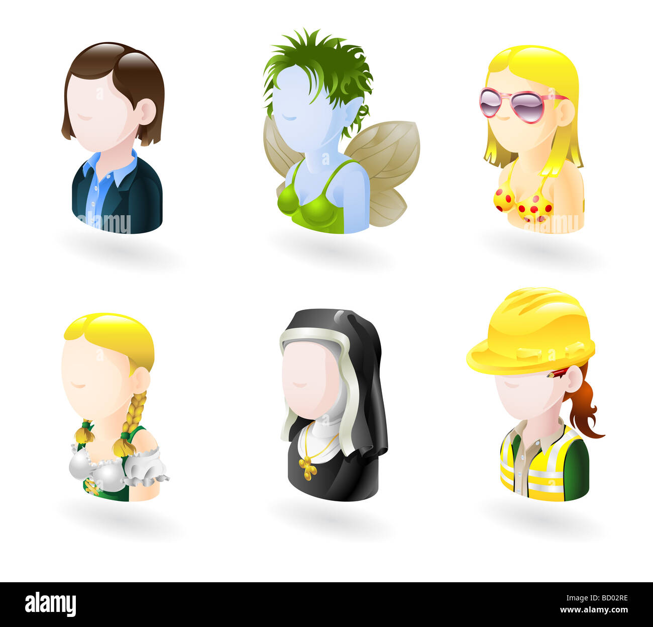 avatar people icon set series female characters business woman fairy or ...