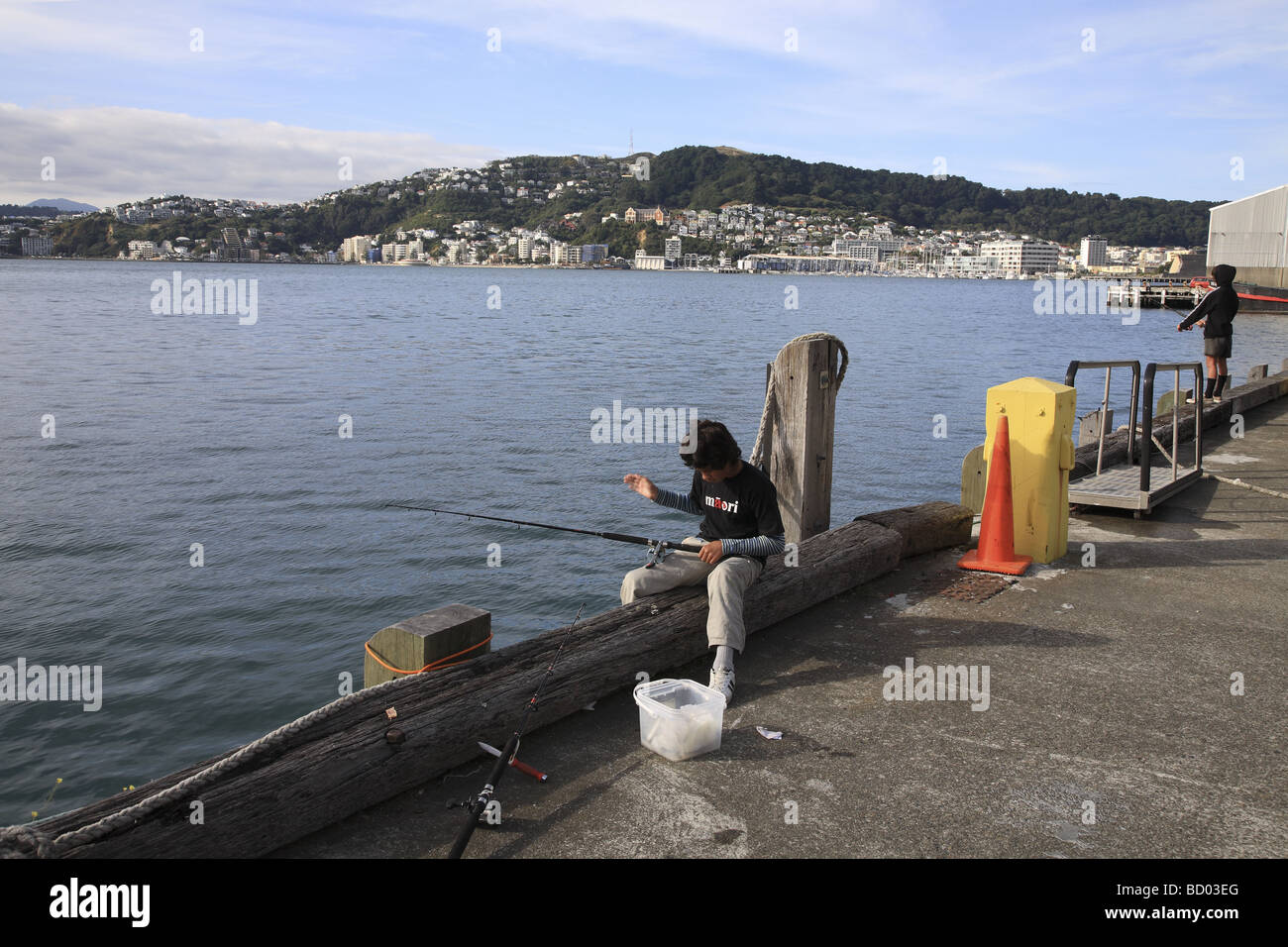 Fishing at Wellington wharf, Wellington, New Zealand Stock Photo - Alamy
