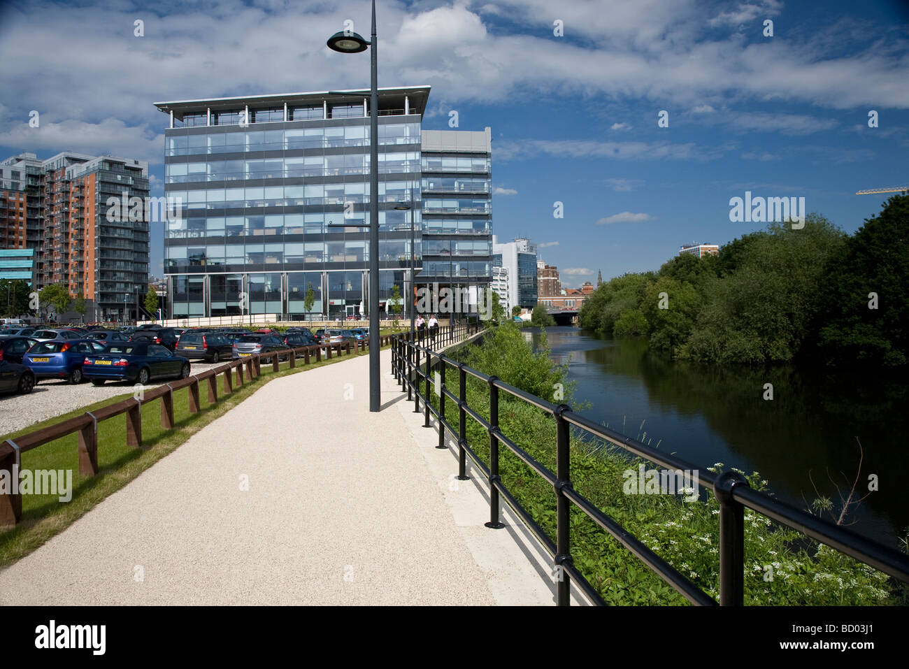 Path along the edge of Leeds Waterfront Stock Photo - Alamy