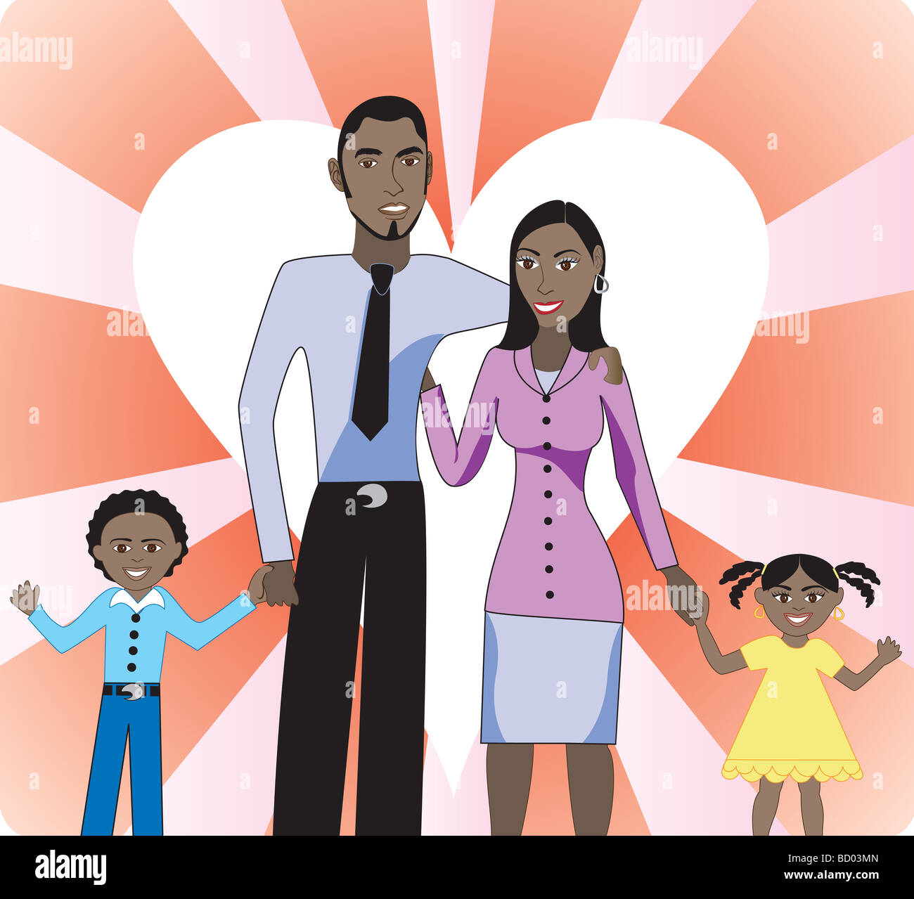 Black Cartoon Family Of 4