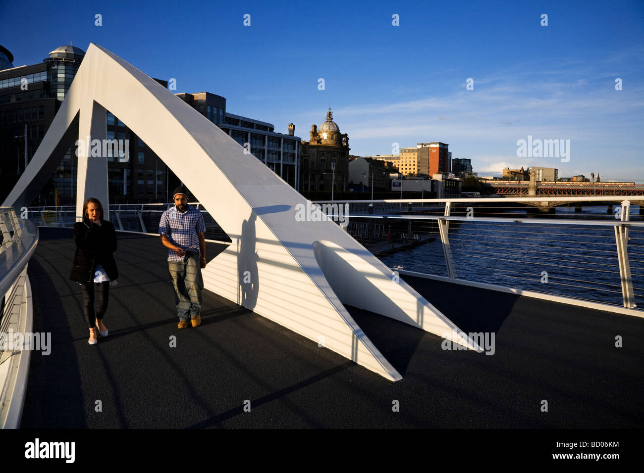 The Tradeston Pedestrian Bridge crossing the river Clyde locally known ...
