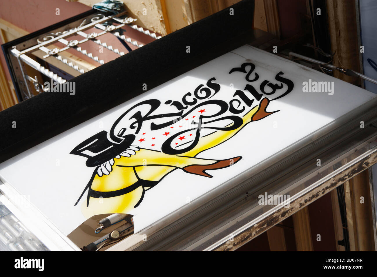 Broken neon sign outside derelict night club in Spain Stock Photo - Alamy