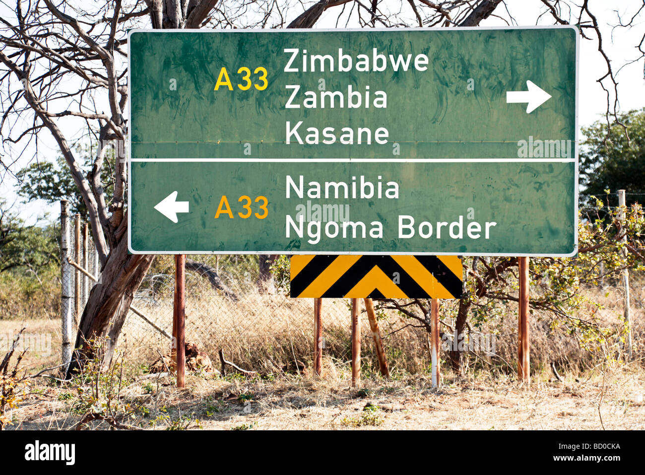 Road sign in northern Botswana near Kasane, an area where four ...