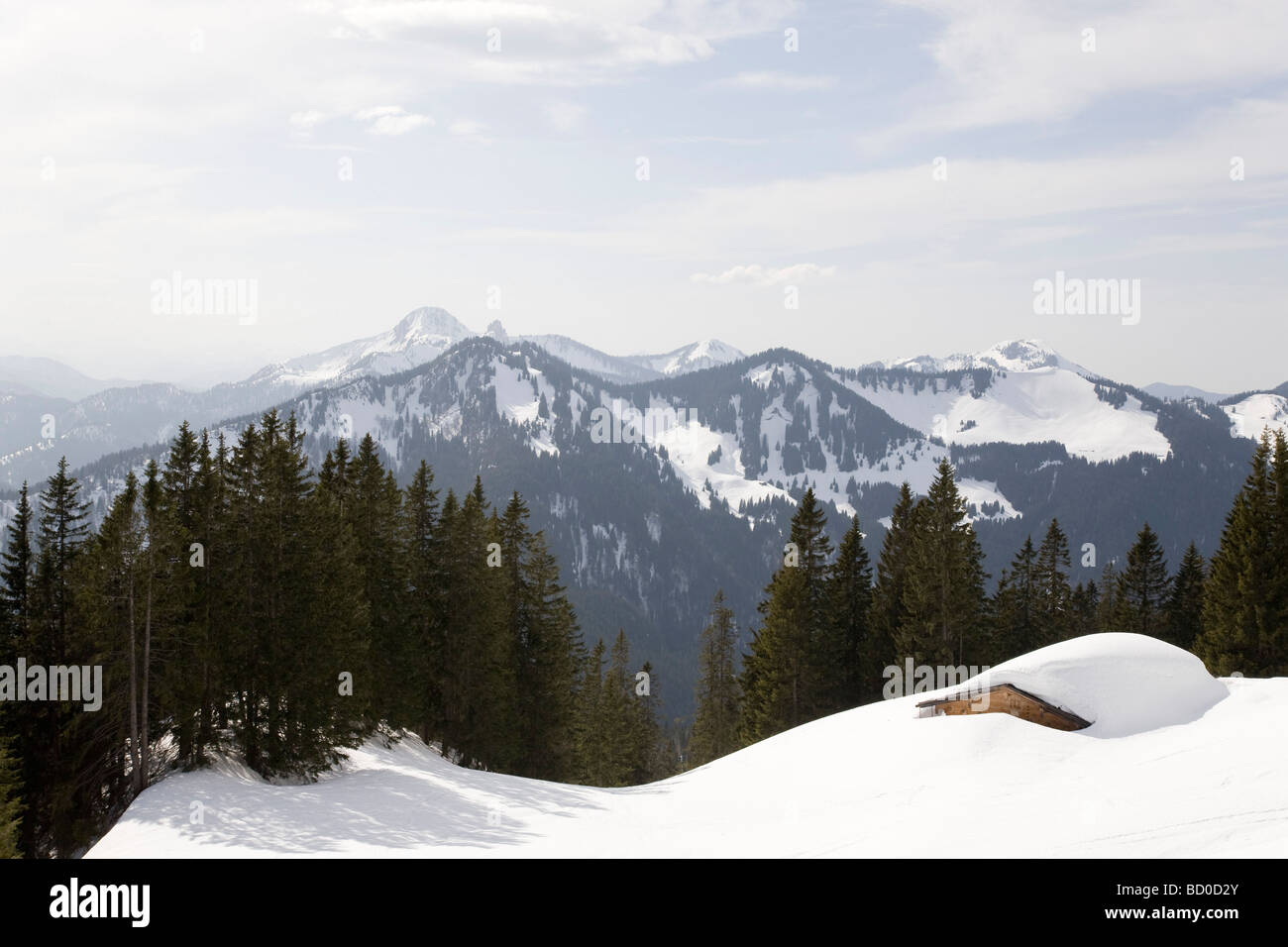 snow covered mountains, alpine hut Stock Photo - Alamy