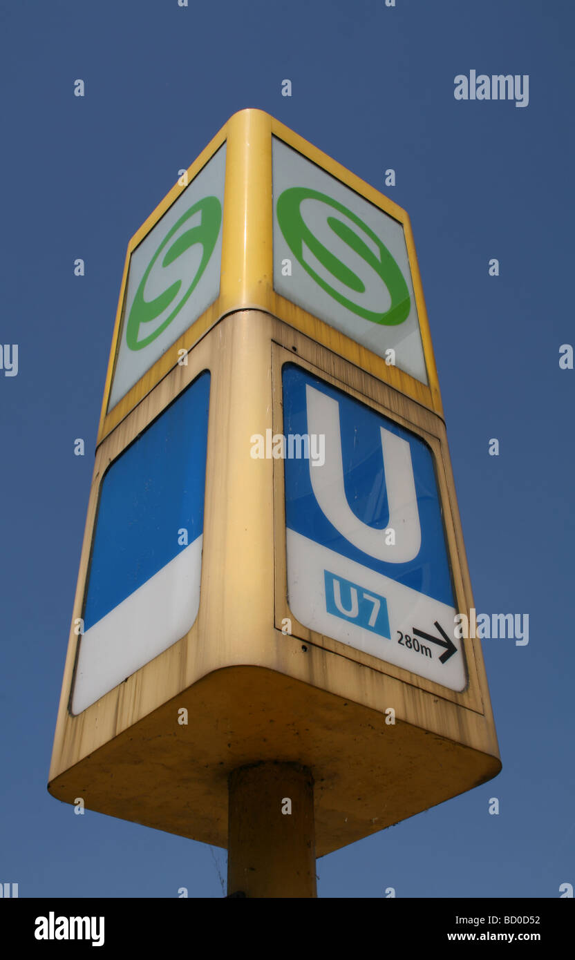 S Bahn and U Bahn sign against blue sky Berlin Germany June 2008 Stock ...