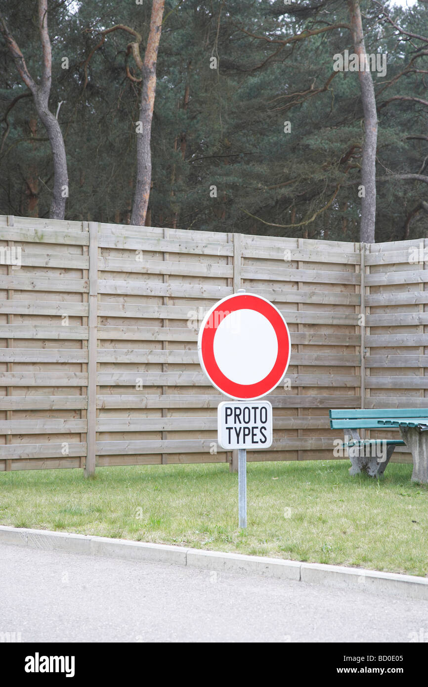 Prototype sign at a car testing site Stock Photo - Alamy