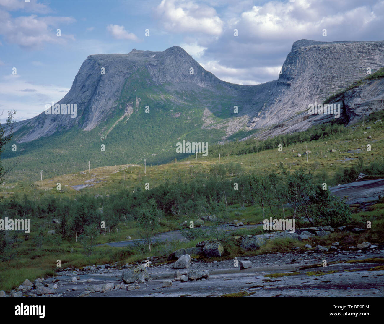 Dramatic mountain scenery; bare rock mountains south of Narvik ...