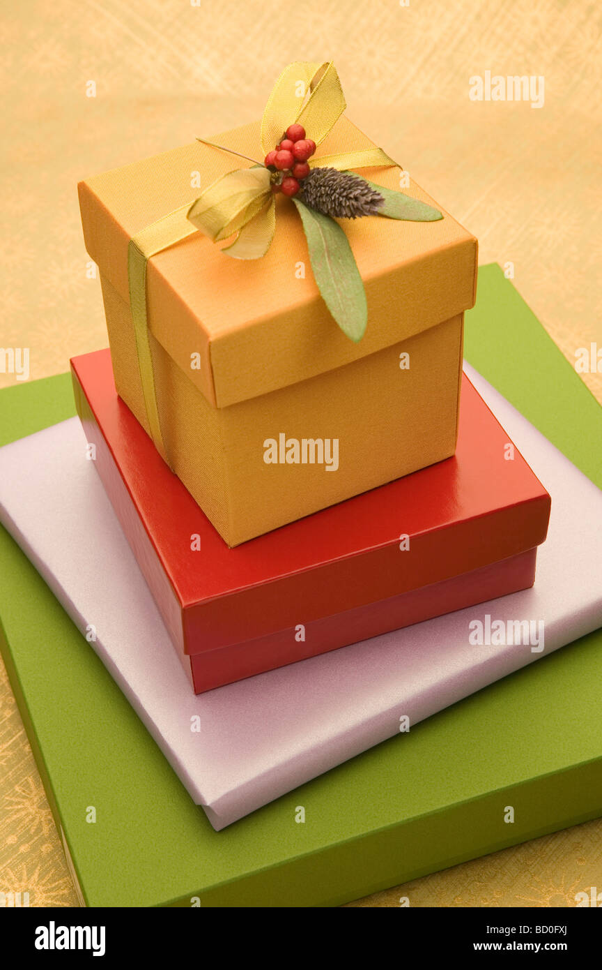 Stack of wrapped present boxes Stock Photo - Alamy