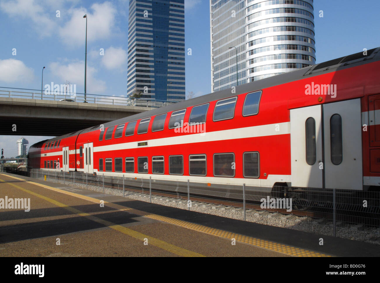 A double deck train of Israel railway at the platform of Tel Aviv ...