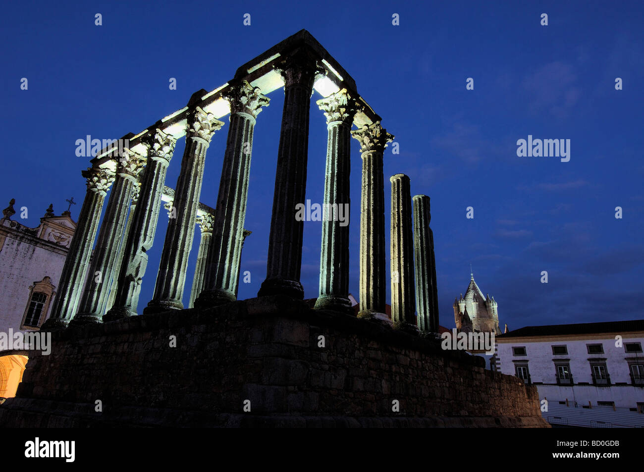 Ruins of Roman temple of Diana at Evora Alentejo Portugal Stock Photo ...