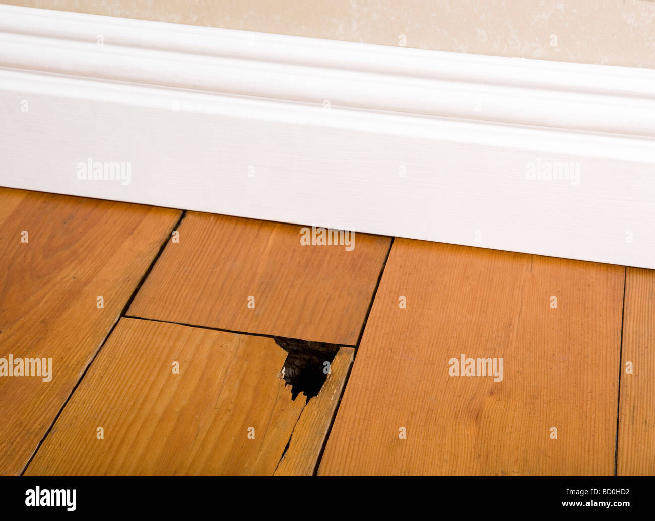 Wooden floor with hole in Stock Photo - Alamy