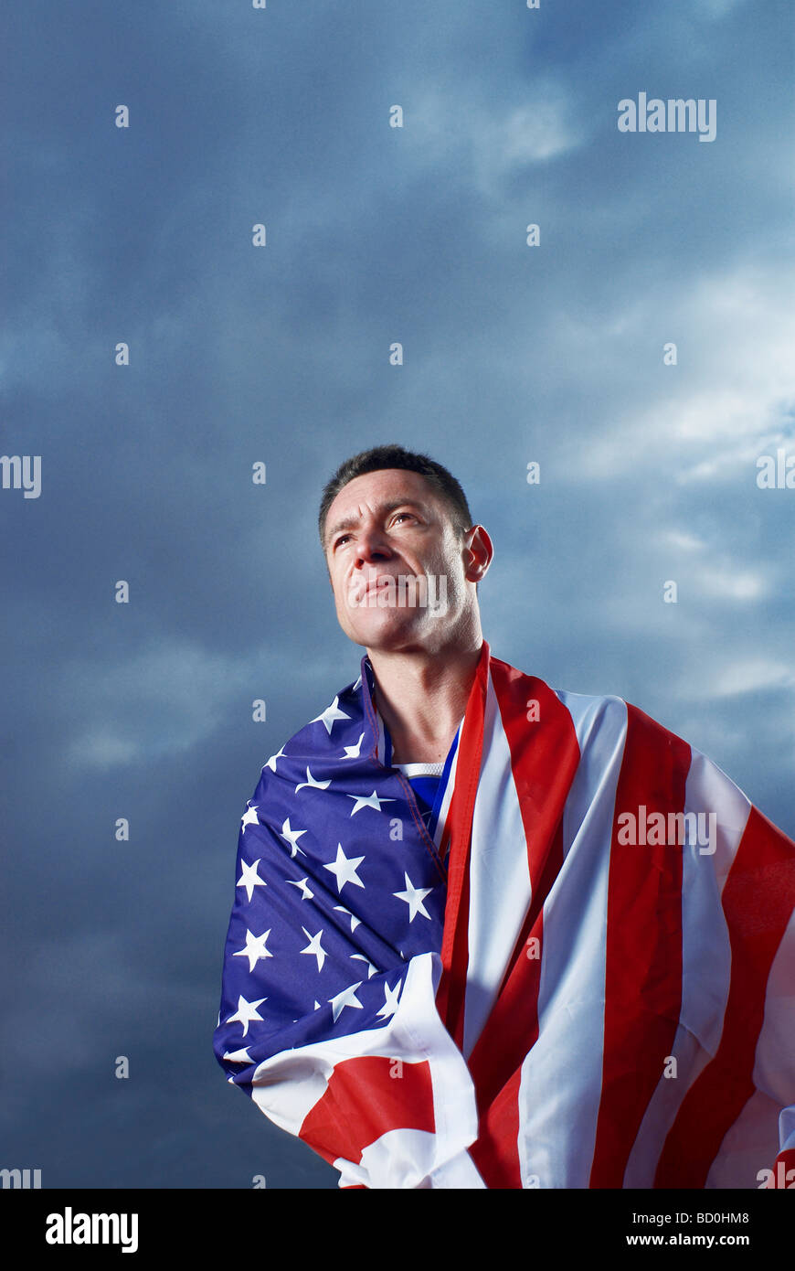 athlete wrapped in U.S.A flag Stock Photo - Alamy