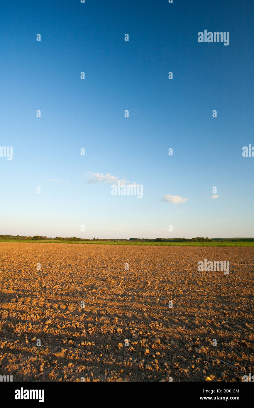 Plow soil under blue sky Stock Photo - Alamy