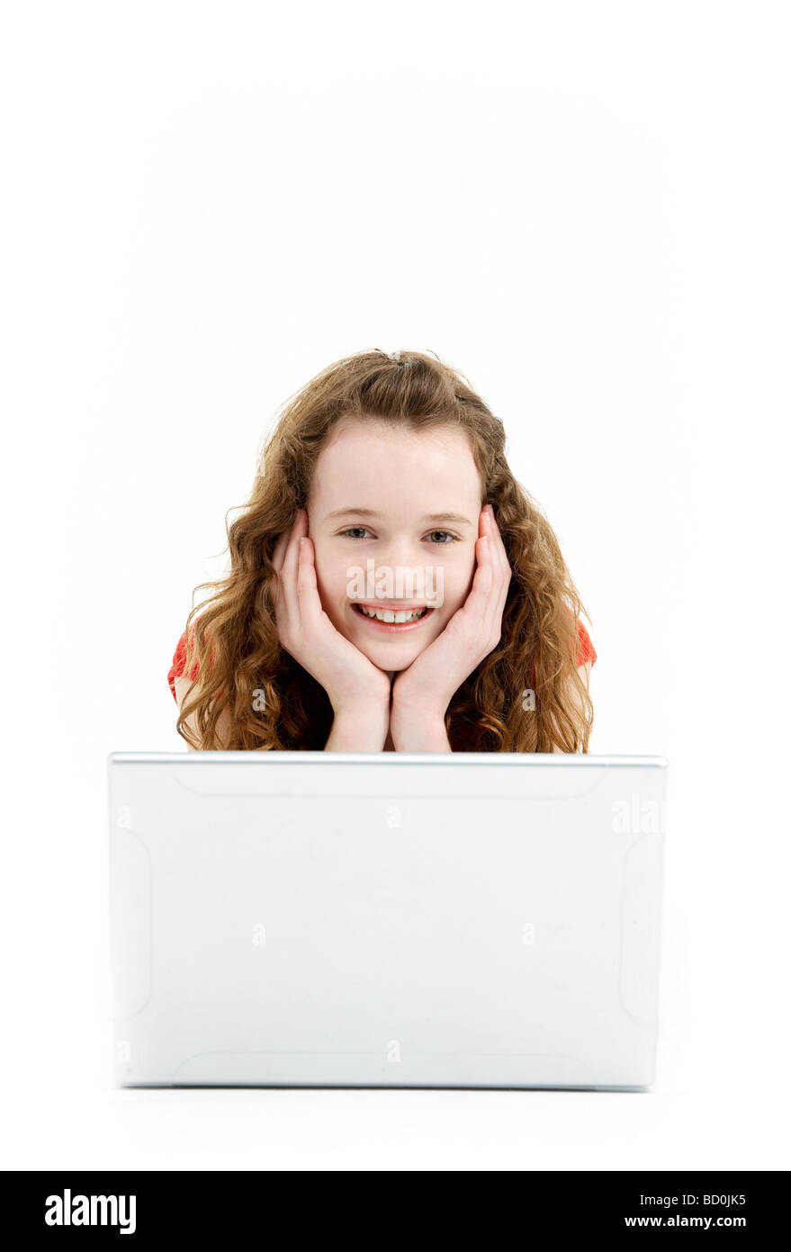 Young Girl Using Laptop Computer Stock Photo - Alamy