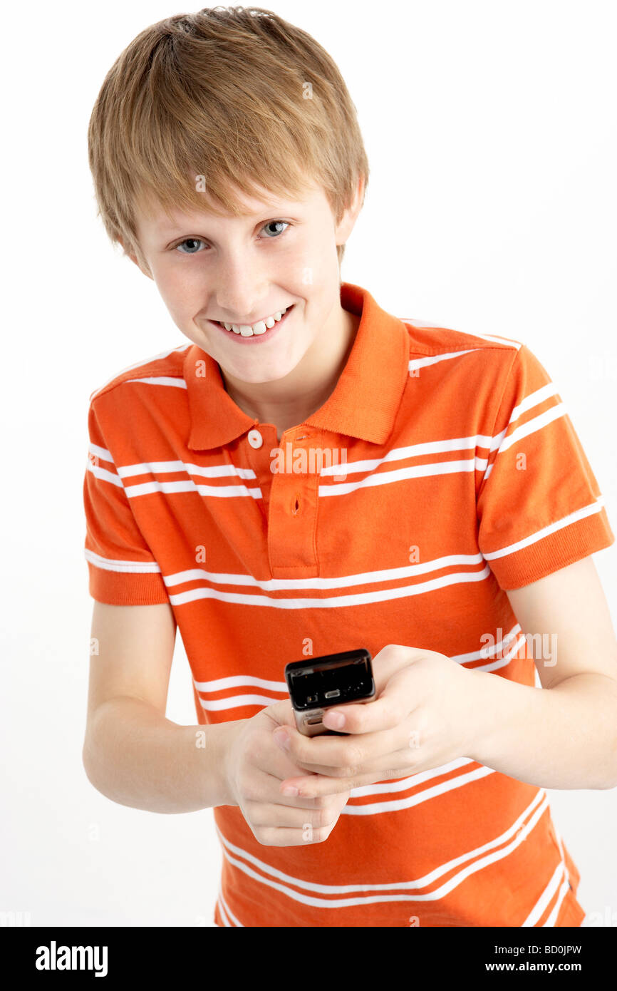 Young Boy With Mobile Phone Stock Photo - Alamy