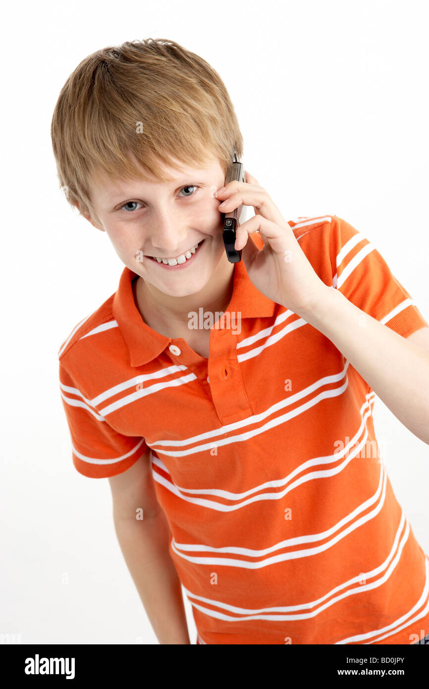 Young Boy With Mobile Phone Stock Photo - Alamy