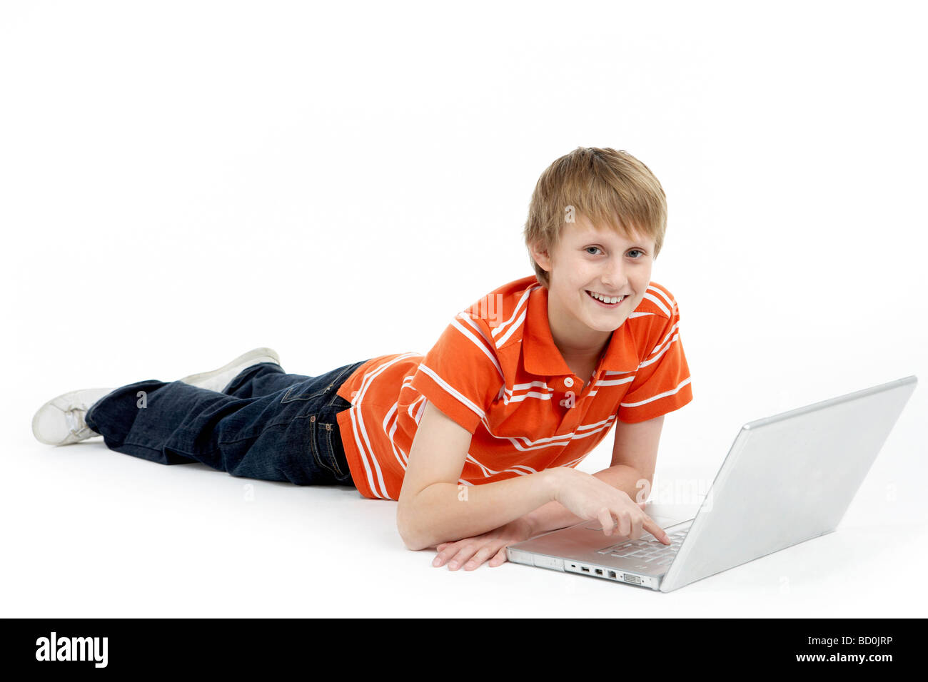 Young Boy Using Laptop Computer Stock Photo - Alamy