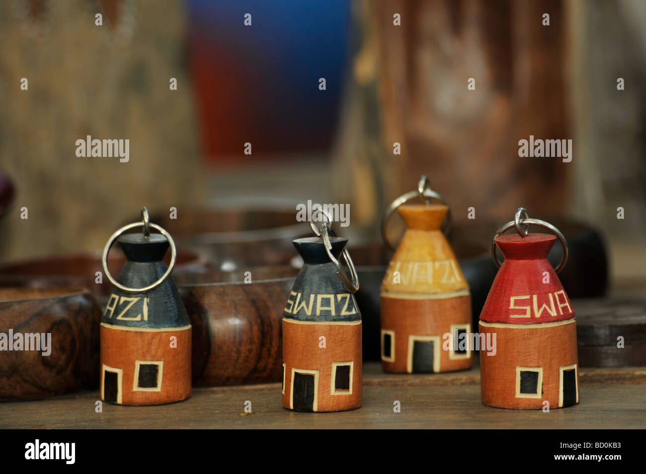 Malkerns, Swaziland, objects, close up, keyring wood carvings ...