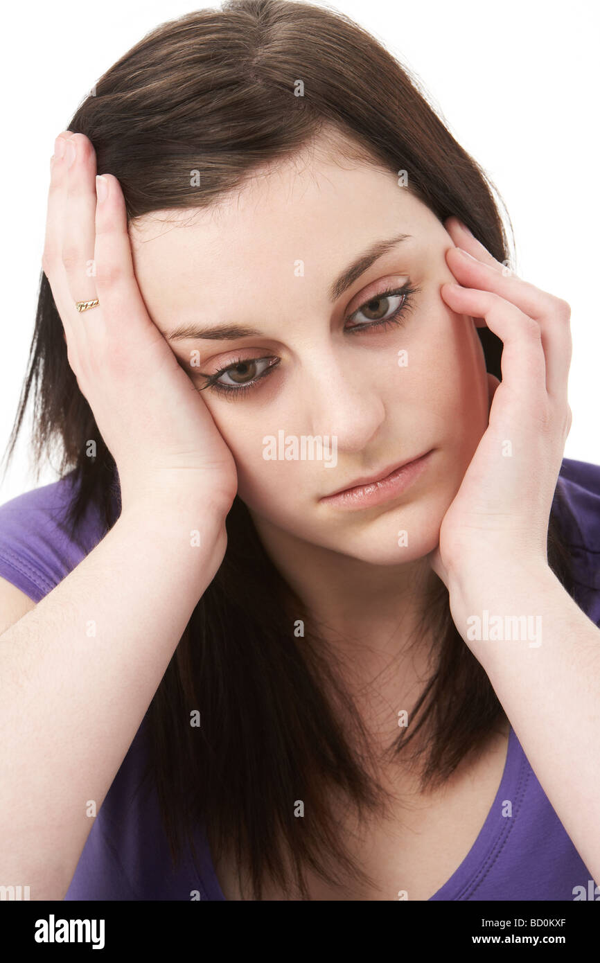 Studio Portrait Of Depressed Woman Stock Photo - Alamy