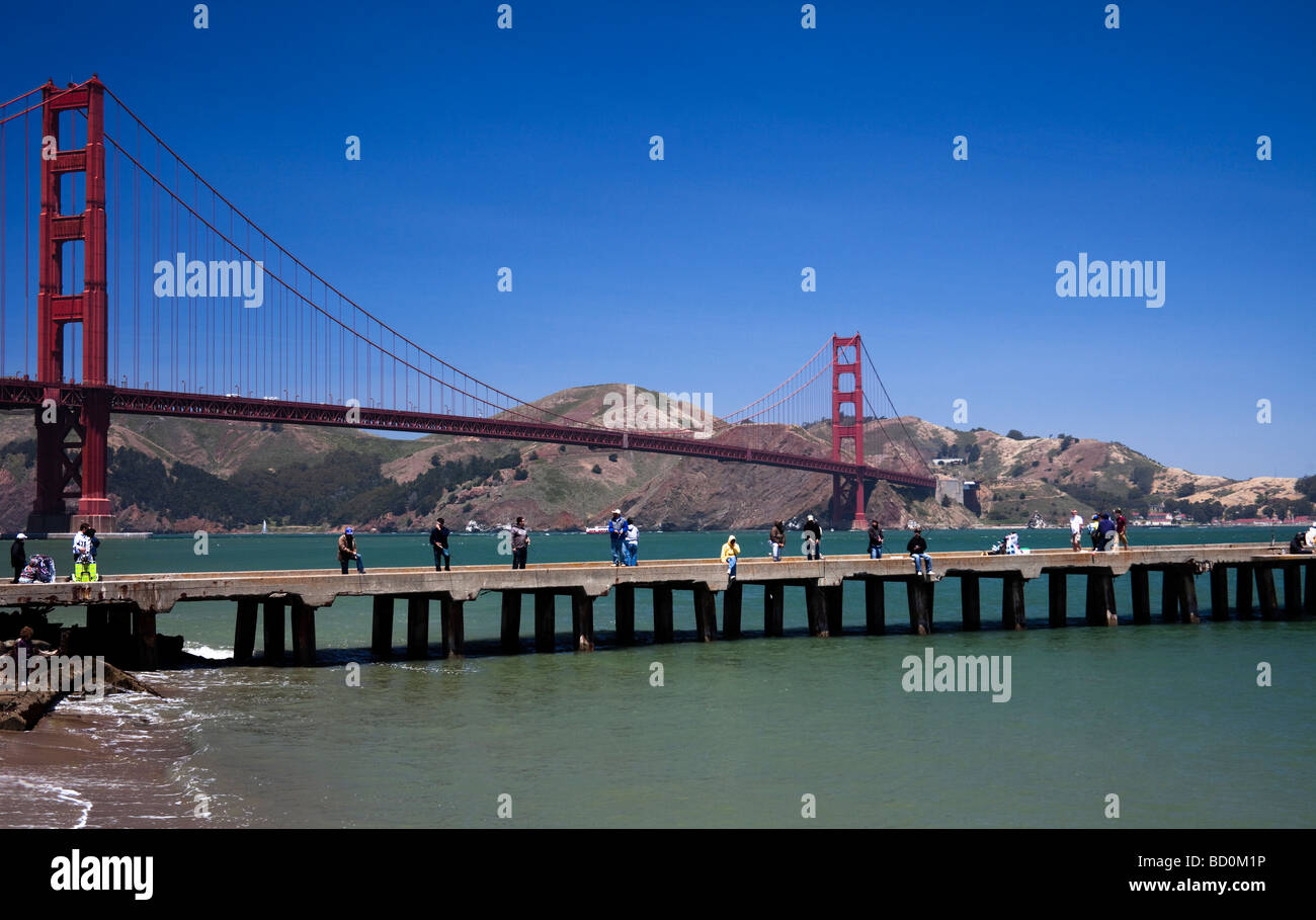 Fishermen fishing on Torpedo wharf San Francisco, California, USA Stock ...