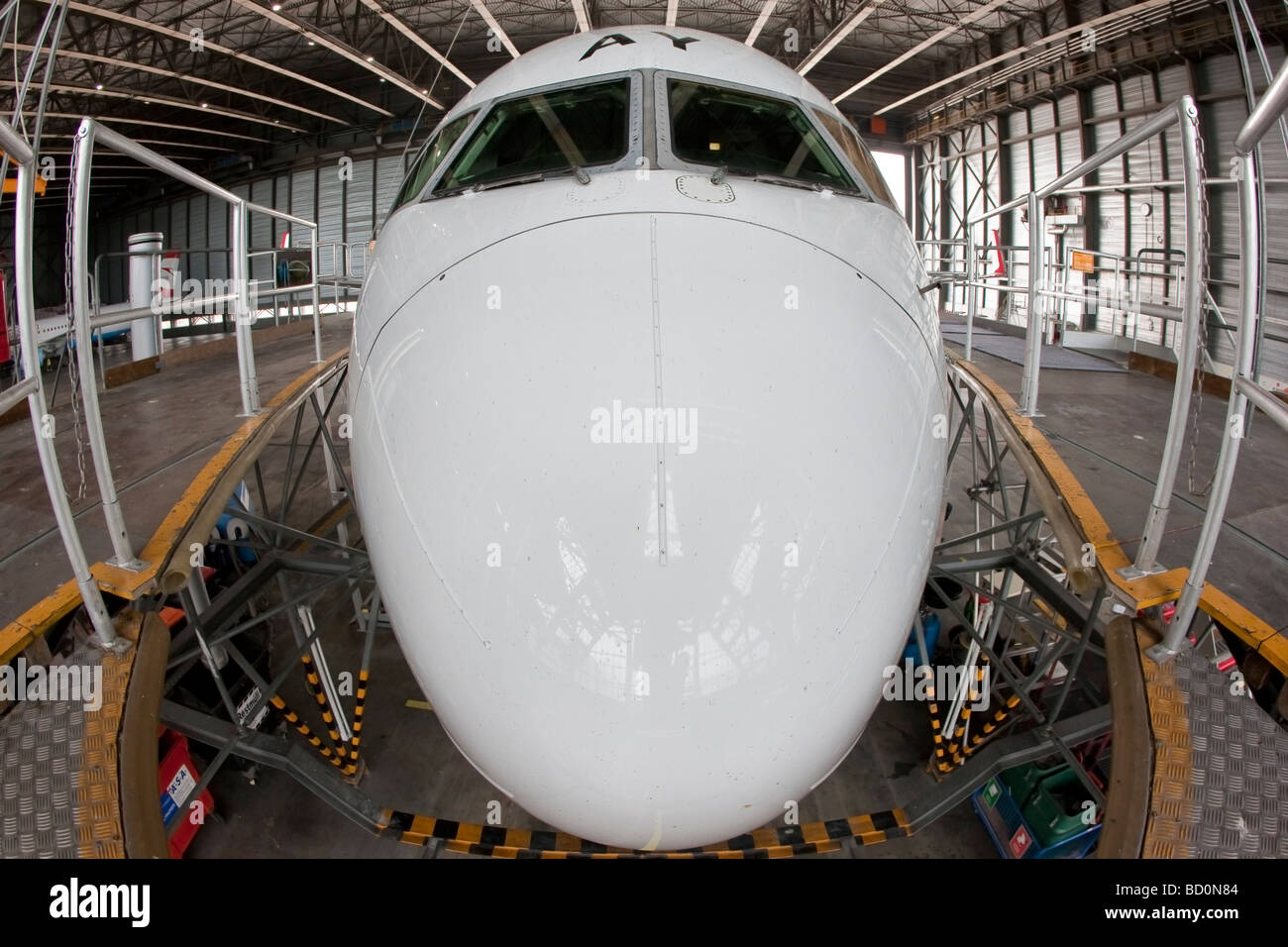 Wide angle photo of the nose of a commerical airplane Stock Photo - Alamy