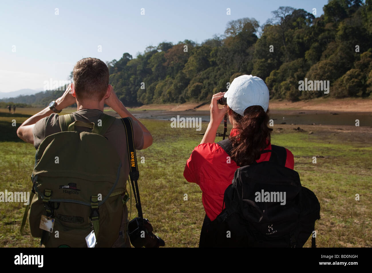 India Kerala Periyar national park tourists with binoculars Stock Photo ...