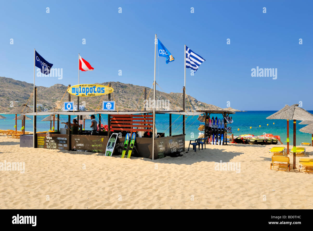 The Mylopotas Water Sport Center and the Mylopotas beach. Mylopotas ...