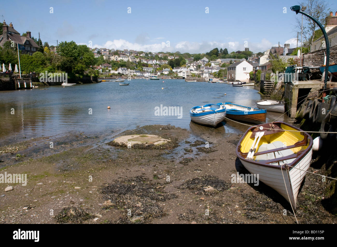 Tranquil creekside scene at Noss Mayo, south Devon, with Newton Ferrers ...