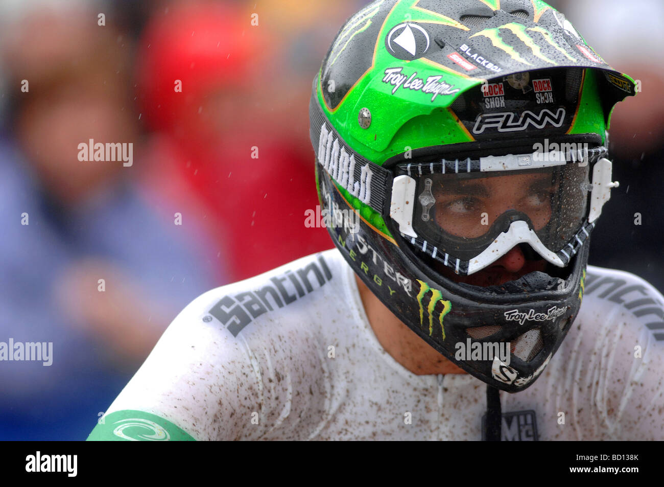 Sam Hill of Australia comes over the finish line in the arena to retain ...