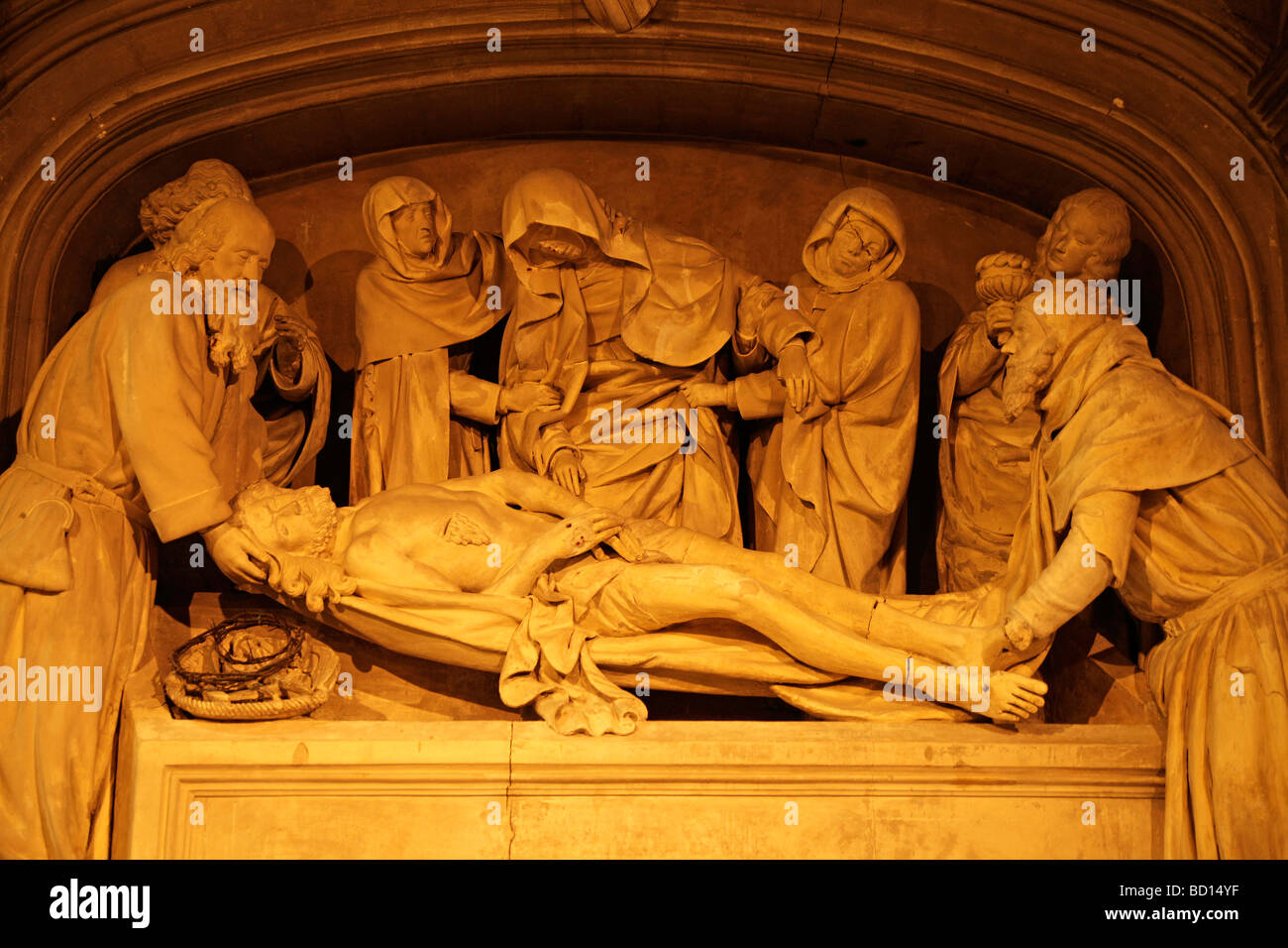 Saint Mary mourning and the dead Jesus, made of stone, in the St ...