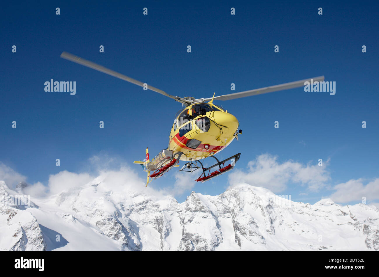Helicopter, snow landscape, St. Moritz, Grisons, Switzerland, Europe ...