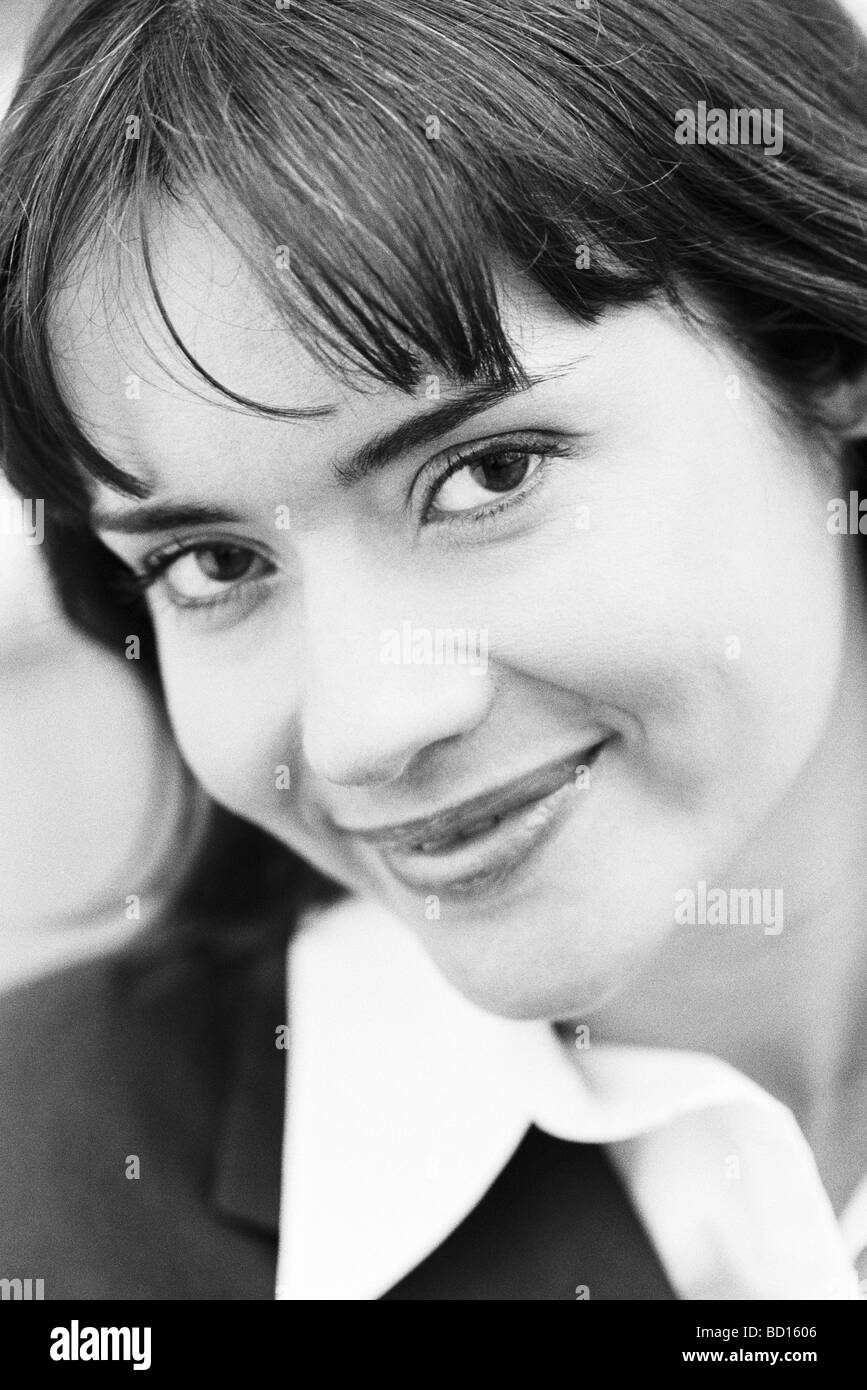 Cute smiling dark haired Black and White Stock Photos & Images - Alamy