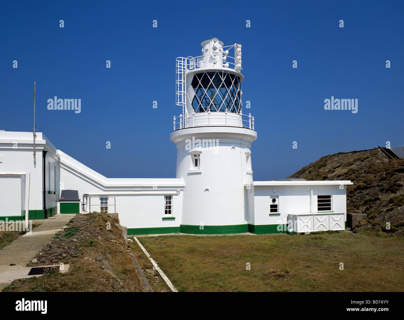 Lighthouse at the south eastern point of Lundy, the largest island in ...