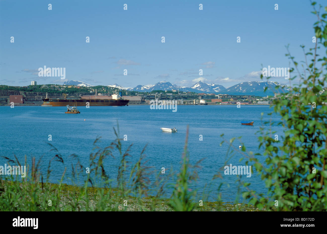Panorama of the harbour and LKAB's iron ore loading facility, Narvik ...