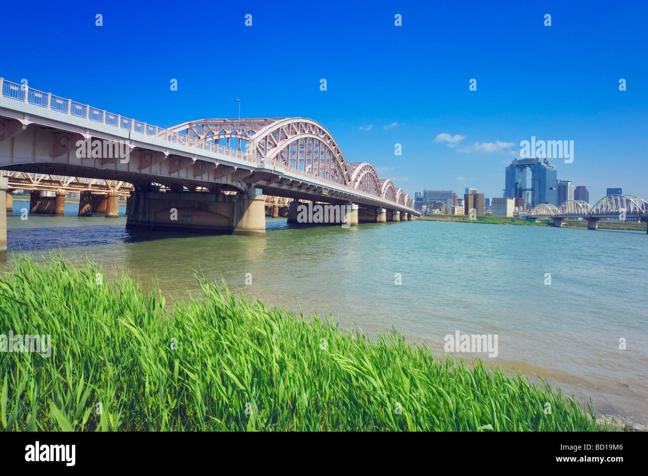 Yodo river and skyline of Umeda Osaka Prefecture Honshu Japan Stock ...