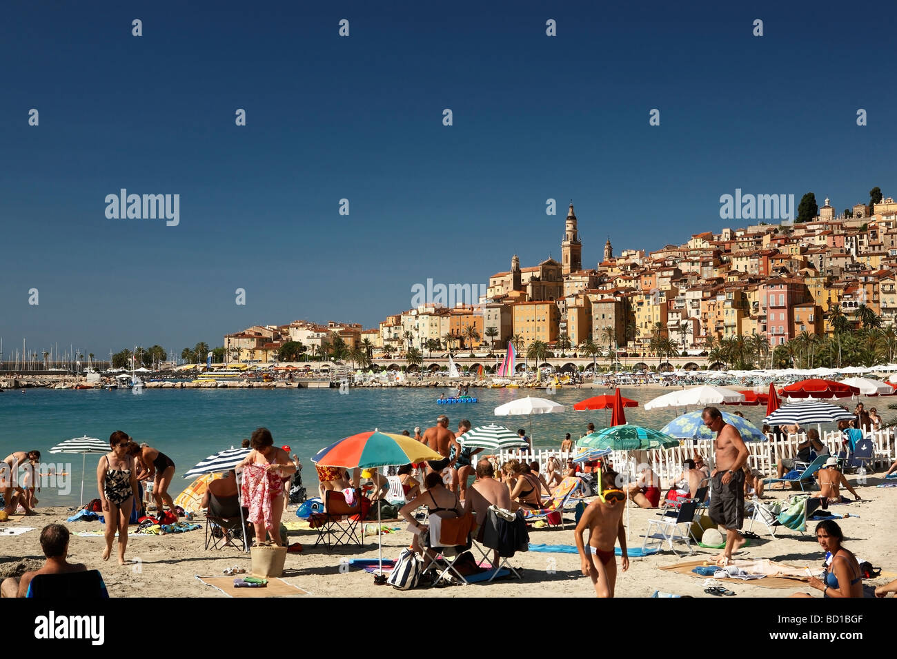 Beach scene Menton French Riviera Provence Alpes Cote d Azur France ...
