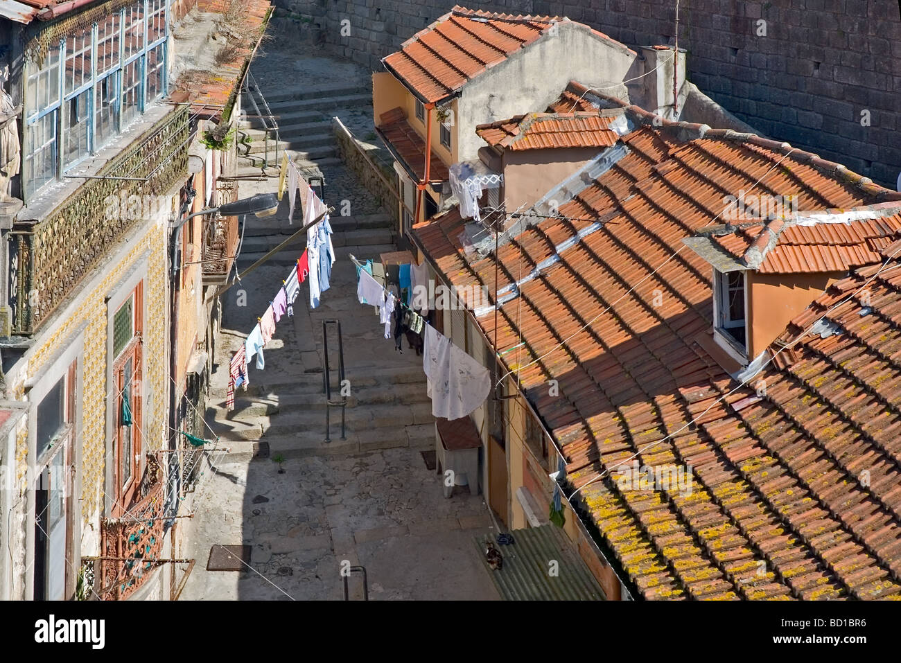 little street in old european town aerial view Stock Photo - Alamy