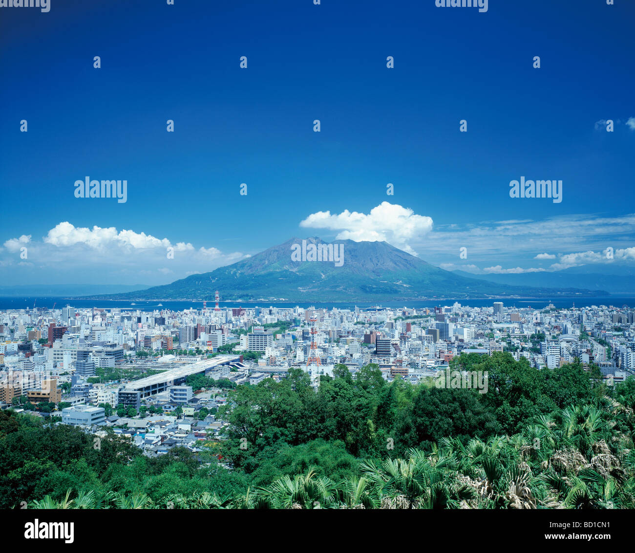 Kagoshima city and Mt Sakurajima Kagoshima Prefecture Kyushu Japan ...