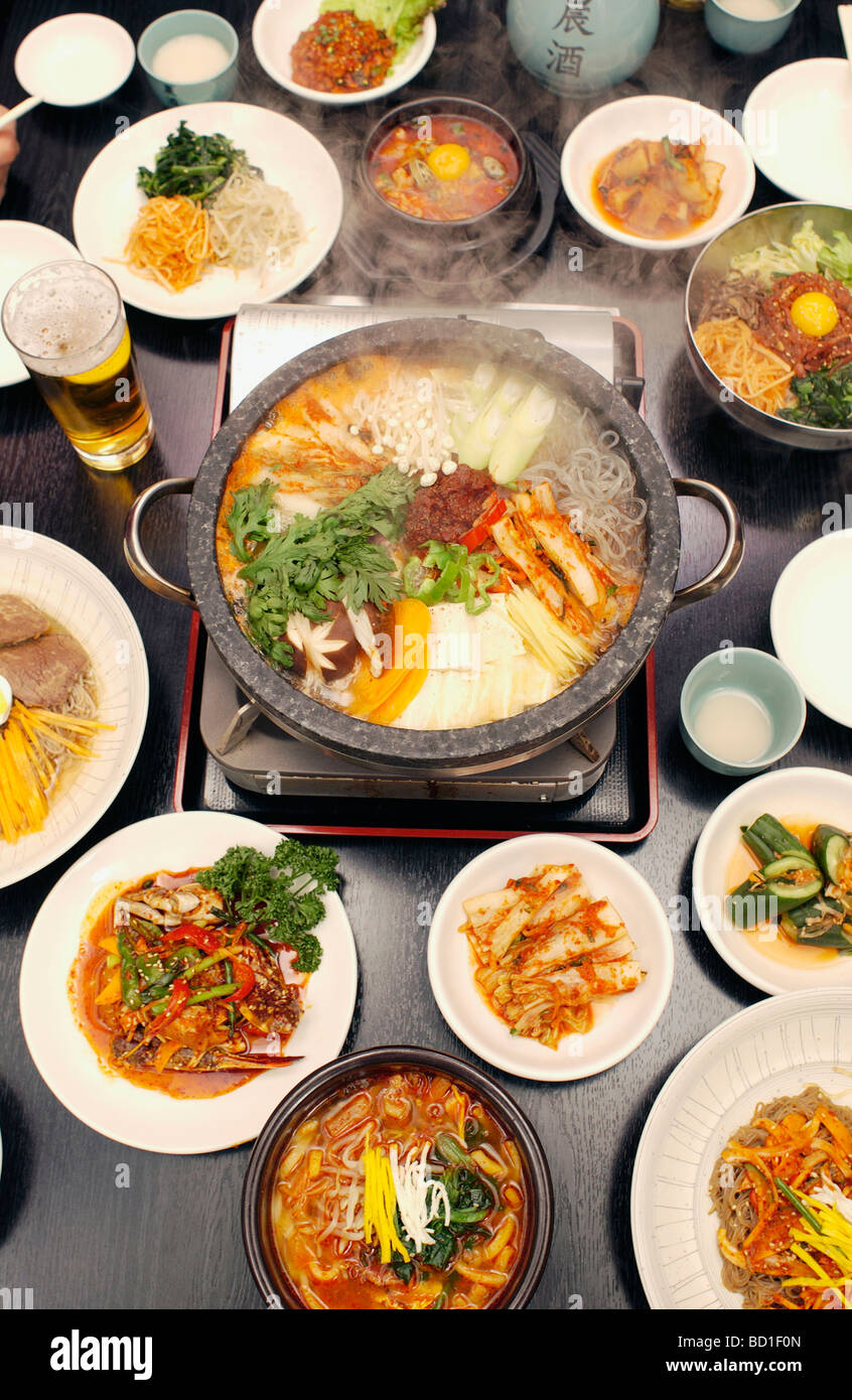 Kimchee pot dish and Korean foods Stock Photo - Alamy